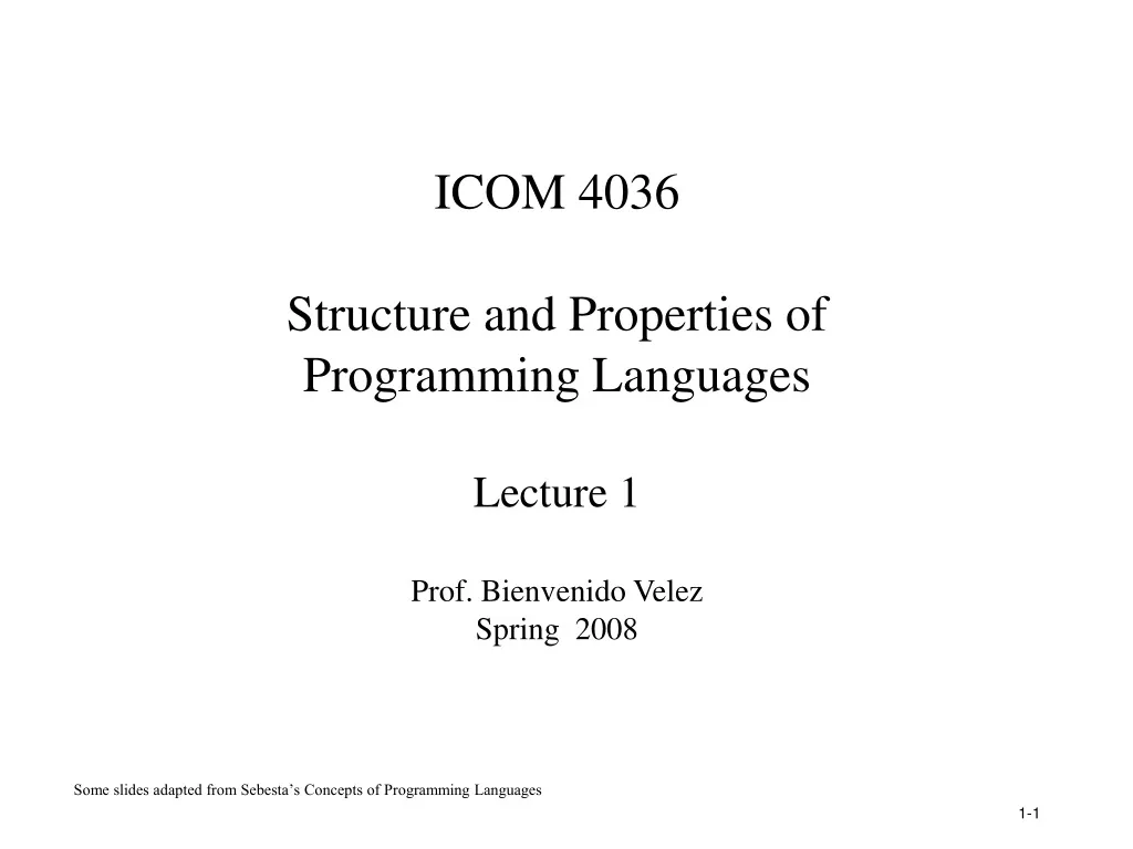 PPT - ICOM 4036 Structure and Properties of Programming Languages ...