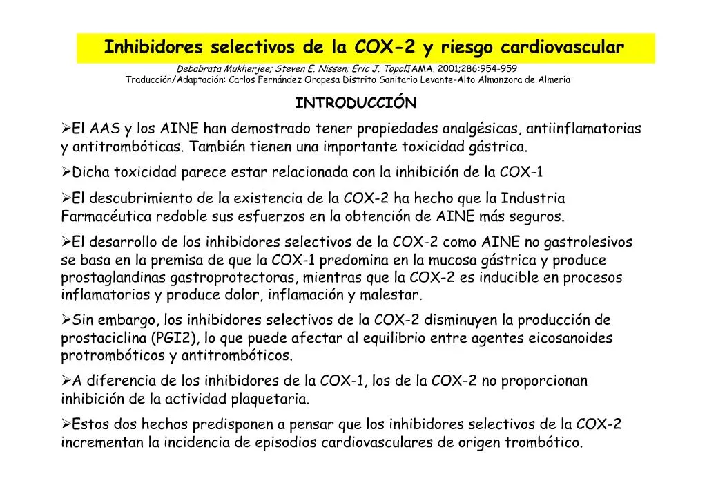 PPT - Inhibidores selectivos de la COX-2 y riesgo cardiovascular ...