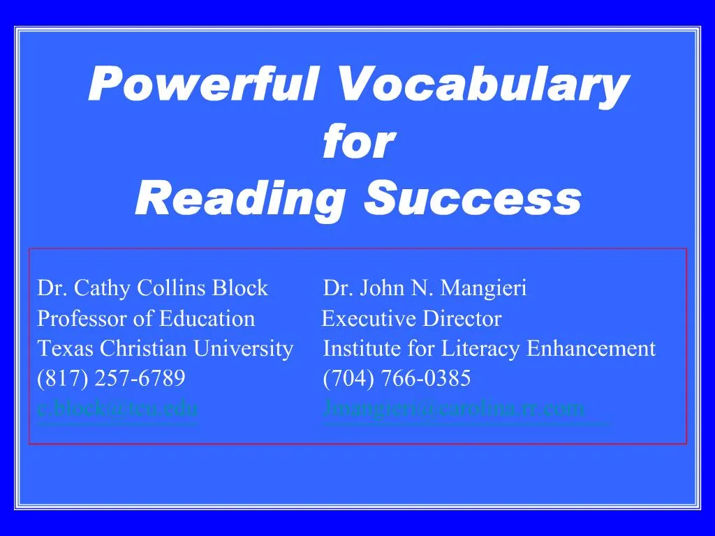 PPT - Powerful Vocabulary for Reading Success PowerPoint Presentation ...