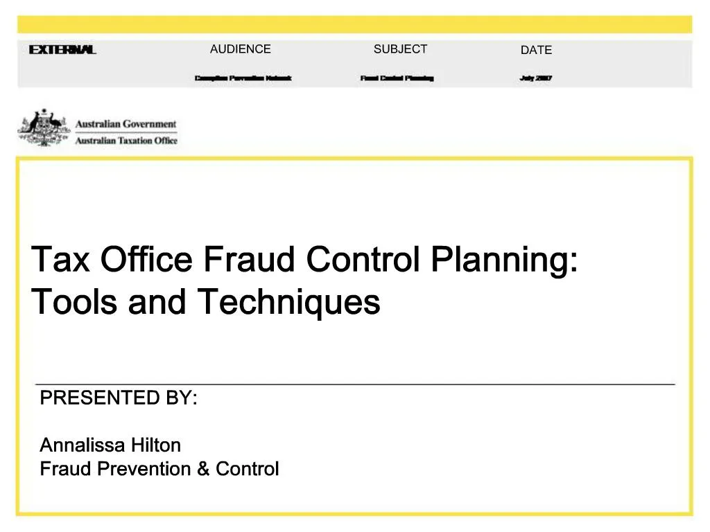 PPT - Tax Office Fraud Control Planning: Tools and Techniques ...