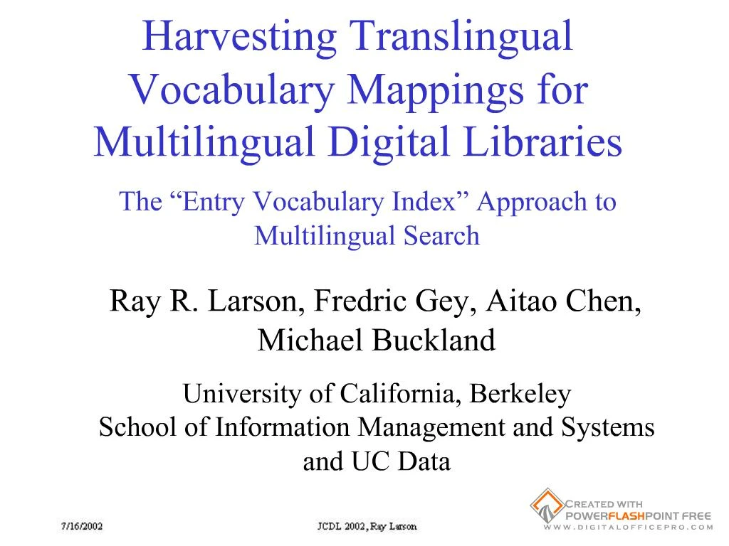PPT - Harvesting Translingual Vocabulary Mappings for Multilingual ...