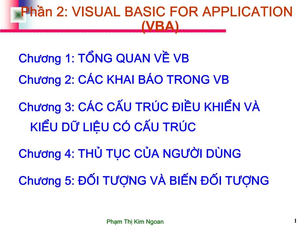 PPT - Phn 2: VISUAL BASIC FOR APPLICATION VBA PowerPoint Presentation ...