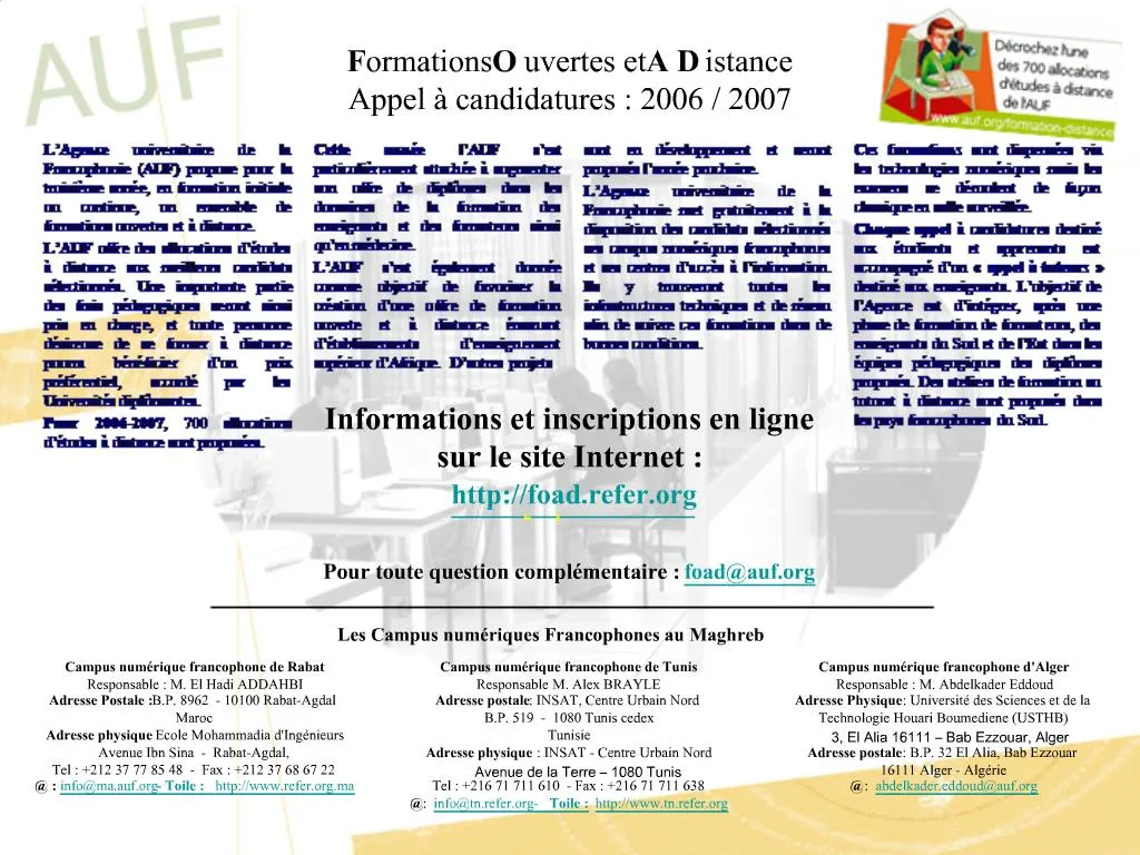 PPT - Formations Ouvertes et A Distance Appel candidatures : 2006 ... PPT - Formations Ouvertes et A Distance Appel candidatures : 2006 ...