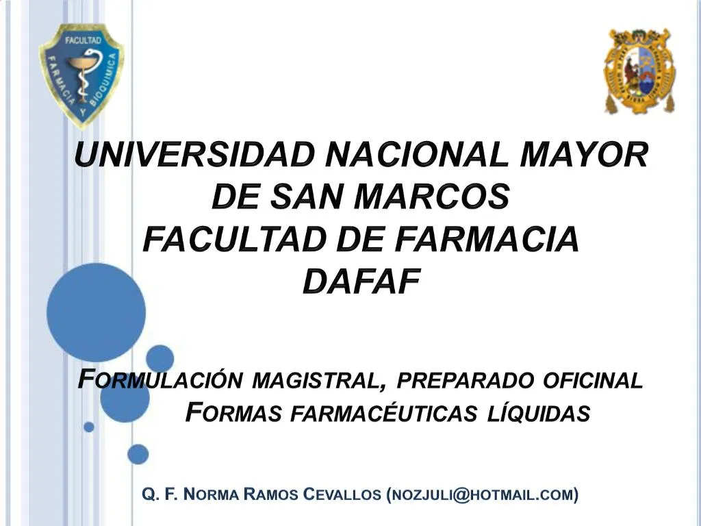 PPT - UNIVERSIDAD NACIONAL MAYOR DE SAN MARCOS FACULTAD DE FARMACIA ...