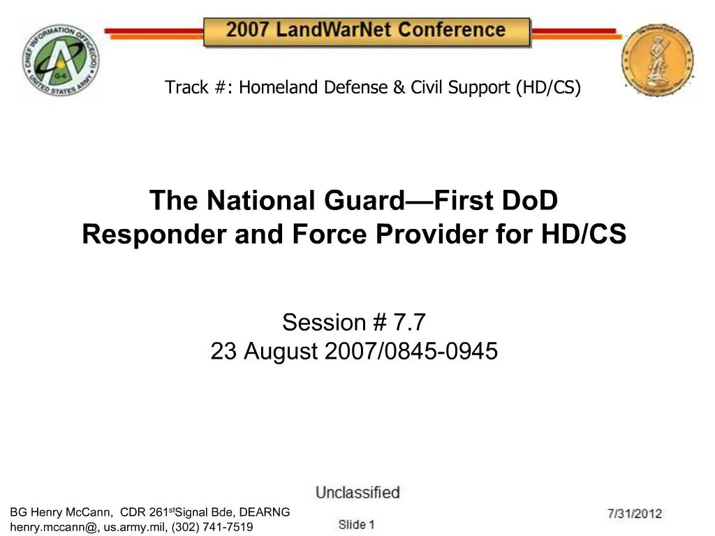 PPT - The National Guard First DoD Responder and Force Provider for HD ...