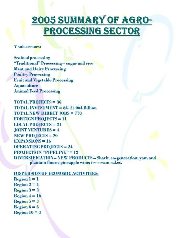 PPT - 2005 SUMMARY OF AGRO-PROCESSING SECTOR PowerPoint Presentation ...
