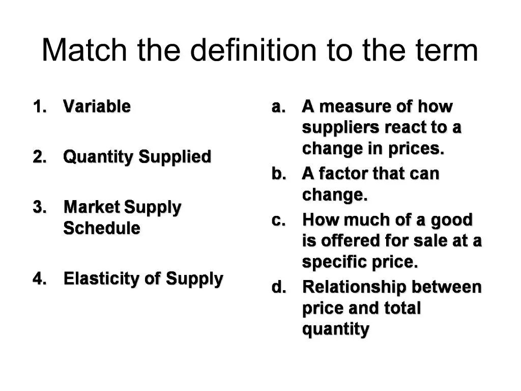 PPT - Match the definition to the term PowerPoint Presentation, free ...