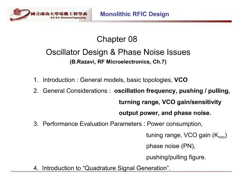 PPT - Chapter 08 Oscillator Design Phase Noise Issues B.Razavi, RF ...