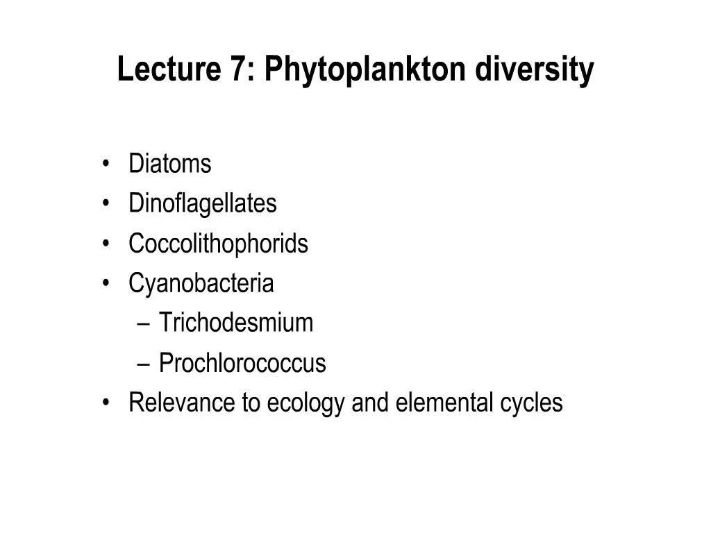 PPT - Lecture 7: Phytoplankton diversity Diatoms Dinoflagellates ...