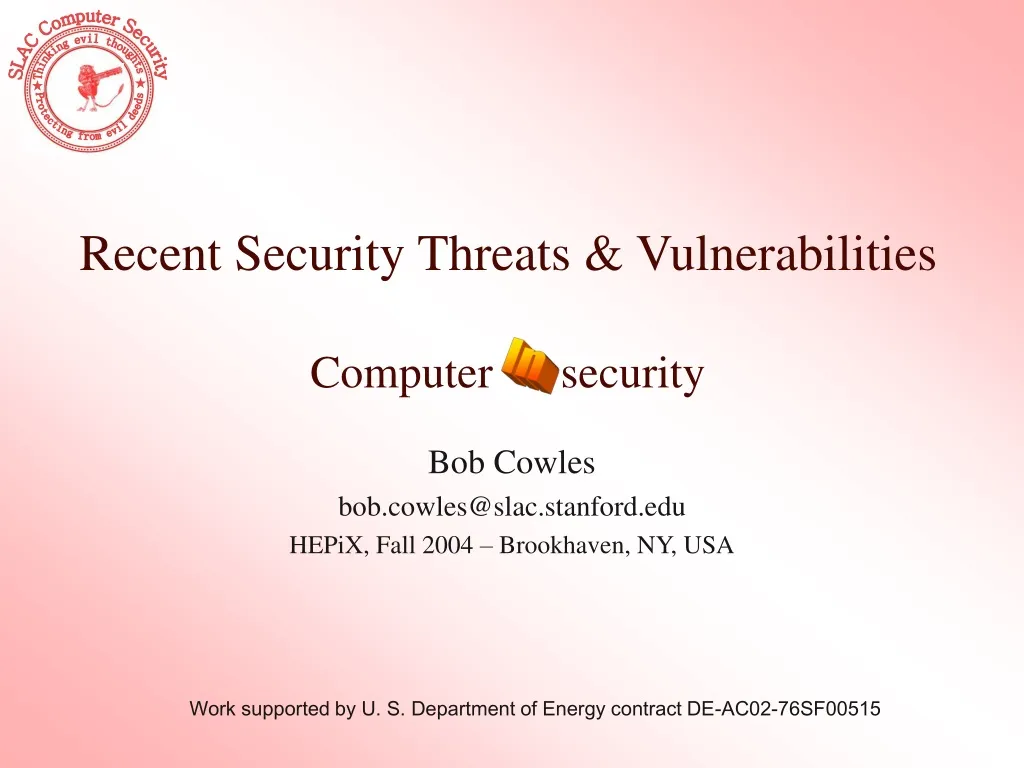 PPT - Recent Security Threats & Vulnerabilities Computer security ...