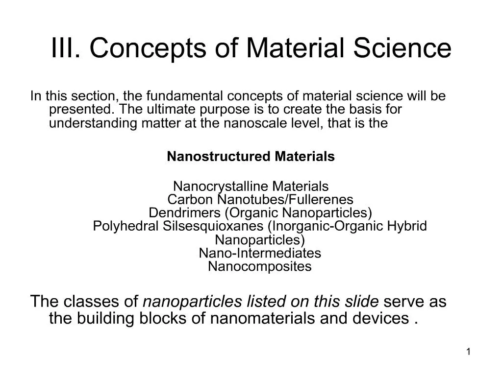PPT - III. Concepts of Material Science PowerPoint Presentation, free ...