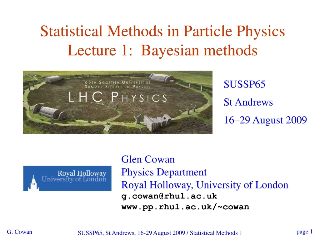 PPT - Statistical Methods in Particle Physics Lecture 1: Bayesian methods PowerPoint ...