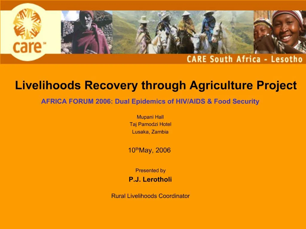 PPT - Livelihoods Recovery through Agriculture Project PowerPoint ...