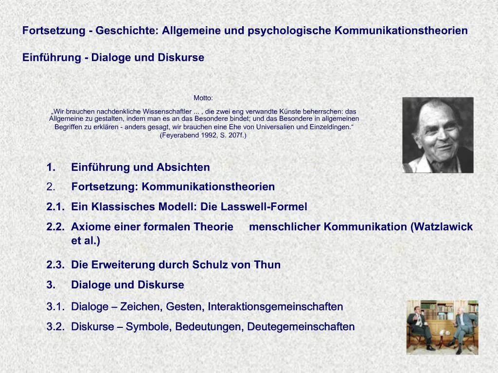 PPT - Fortsetzung - Geschichte: Allgemeine und psychologische Kommunikationstheorien Einf hrung ...
