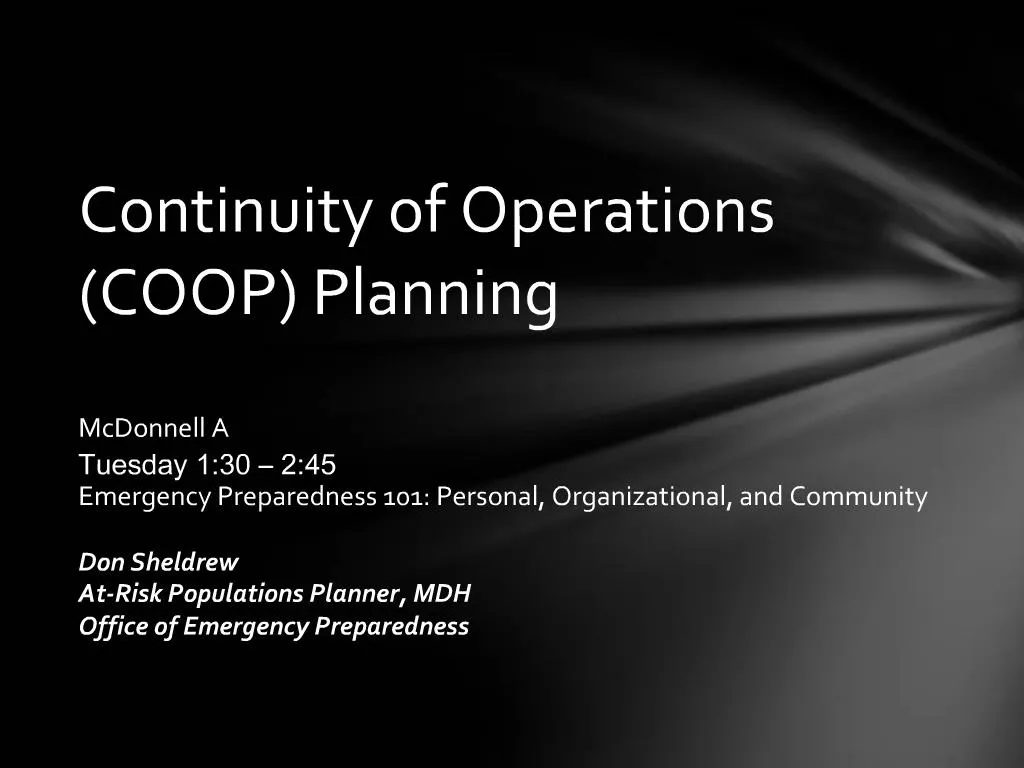 PPT - Continuity of Operations COOP Planning McDonnell A Tuesday 1:30 2 ...