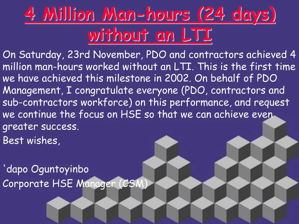 PPT - 4 Million Man-hours 24 days without an LTI PowerPoint ...
