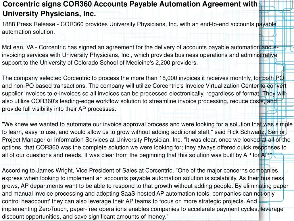 Ppt Corcentric Signs Cor360 Accounts Payable Automation Powerpoint