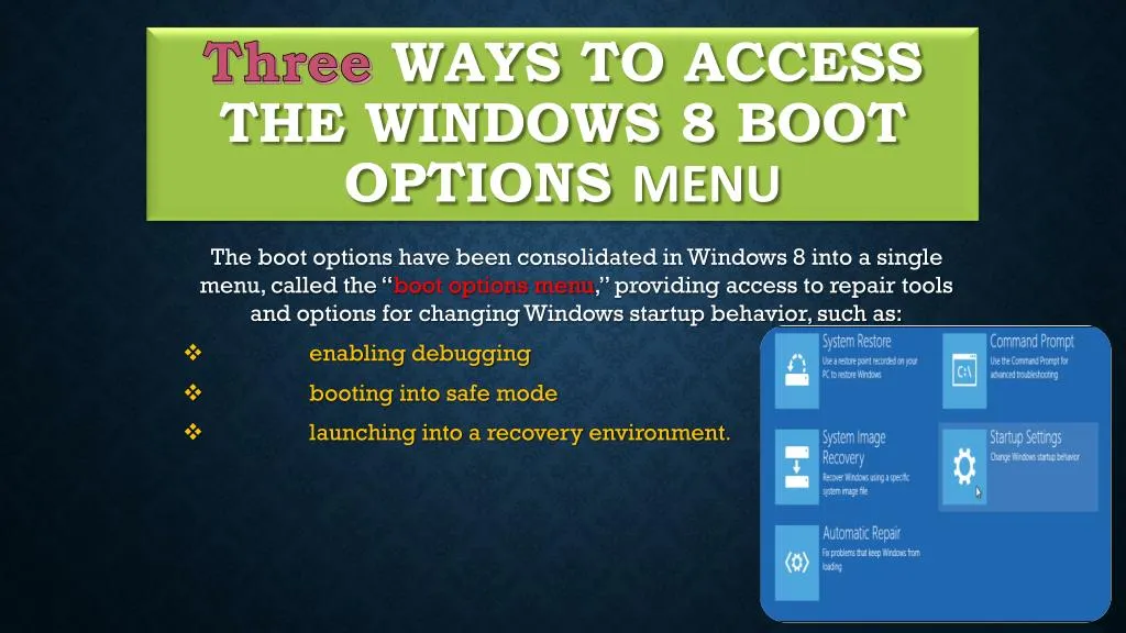 PPT - Three Ways to Access the Windows 8 Boot Options Menu PowerPoint ...