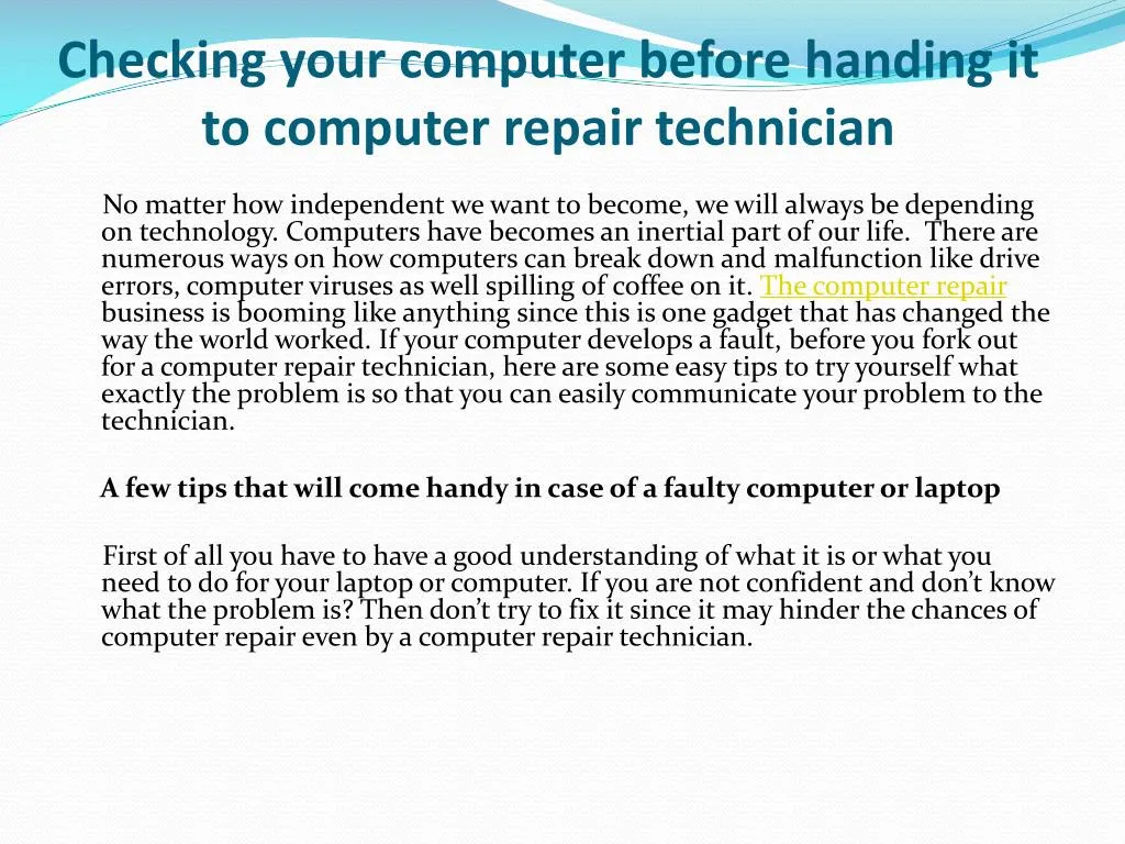 PPT - Checking your computer before handing it to computer repair ...