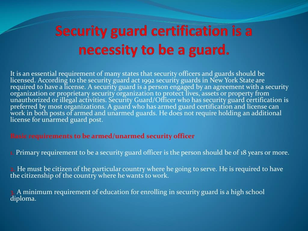 PPT - Security guard certification is a necessity to be a guard ...