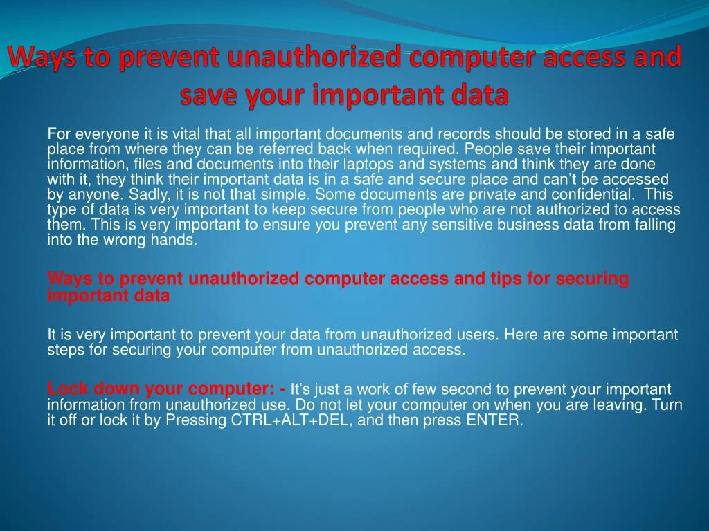 Ppt Ways To Prevent Unauthorized Computer Access And Save Your I Powerpoint Presentation Id