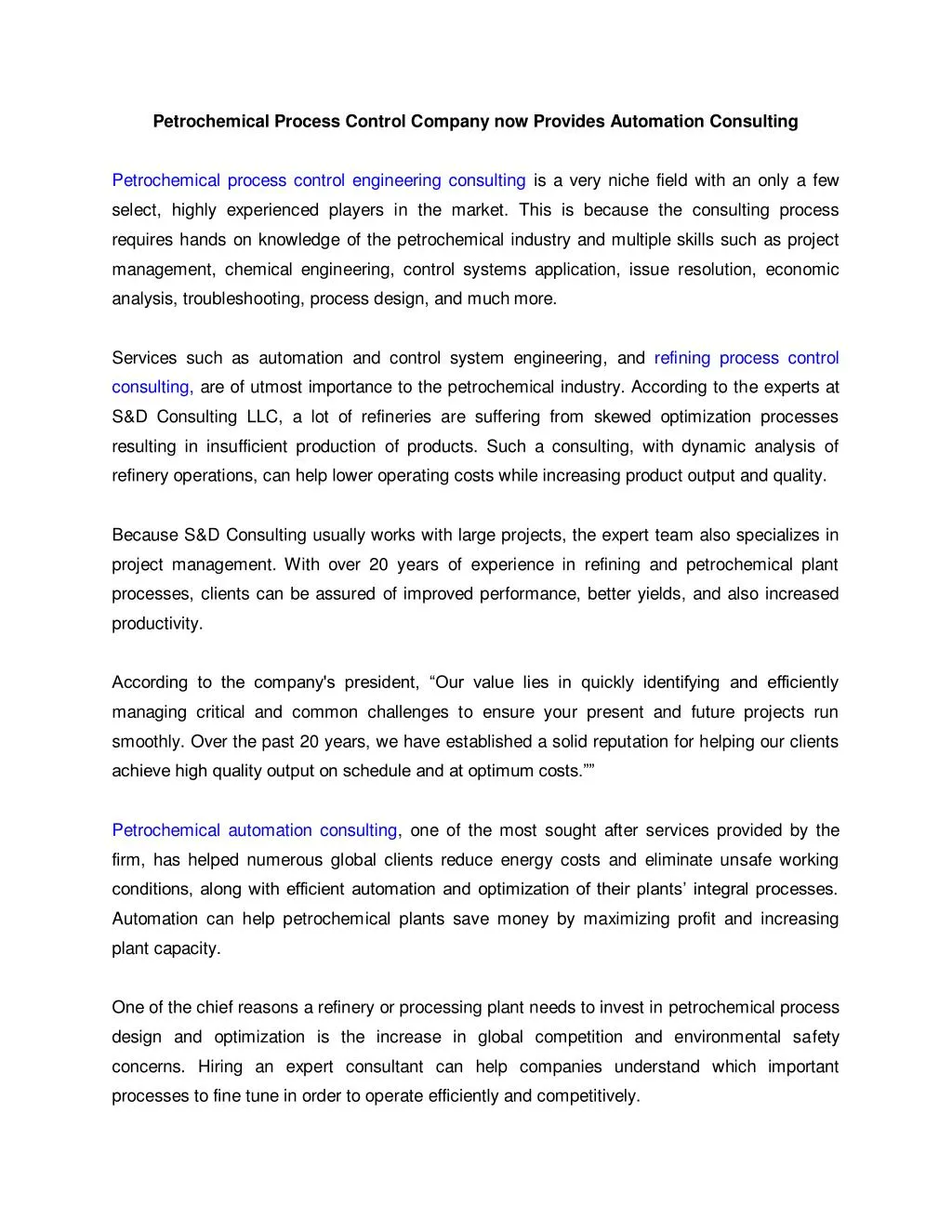 PPT - Petrochemical Process Control Company now Provides Automation ...