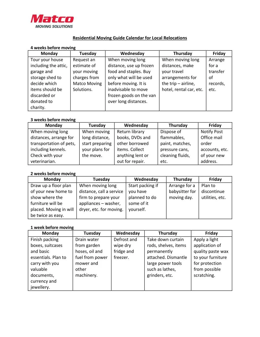PPT - Residential Moving Guide Calendar for Local Relocations ...