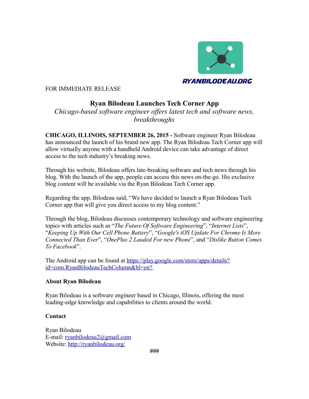 PPT - Ryan Bilodeau Launches Tech Corner App PowerPoint Presentation, free download - ID:7218337