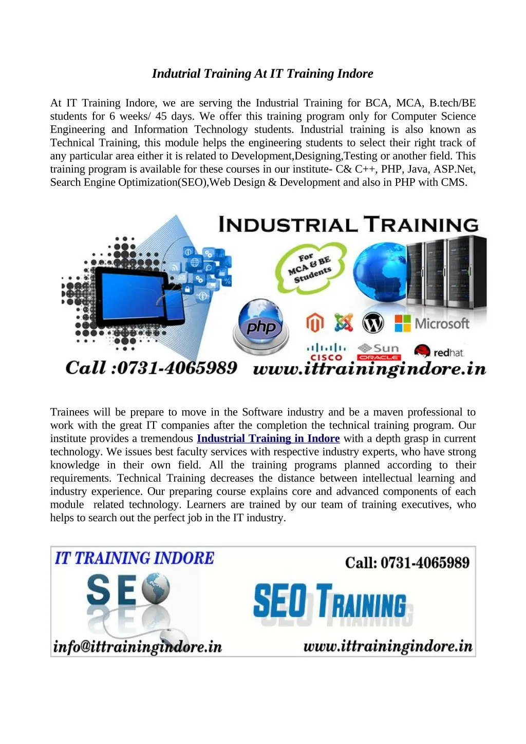 PPT - Industrial training for BE and MCA students- IT Training Indore ...