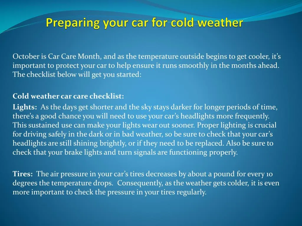 PPT - Preparing your car for cold weather PowerPoint Presentation, free ...