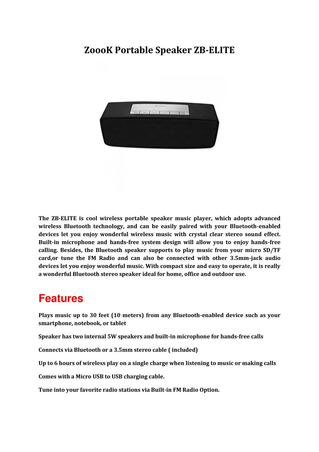 PPT - ZoooK Portable Speaker ZB-ELITE PowerPoint Presentation, free ...