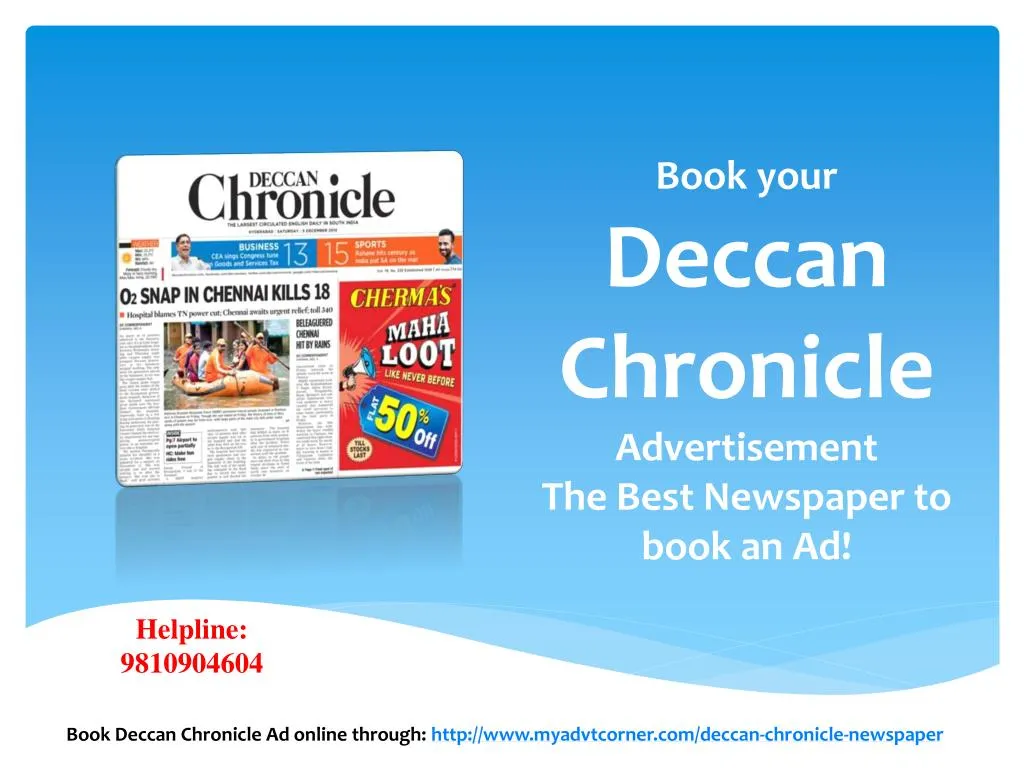 Ppt Advertisement Booking In Deccan Chronicle Newspaper Powerpoint