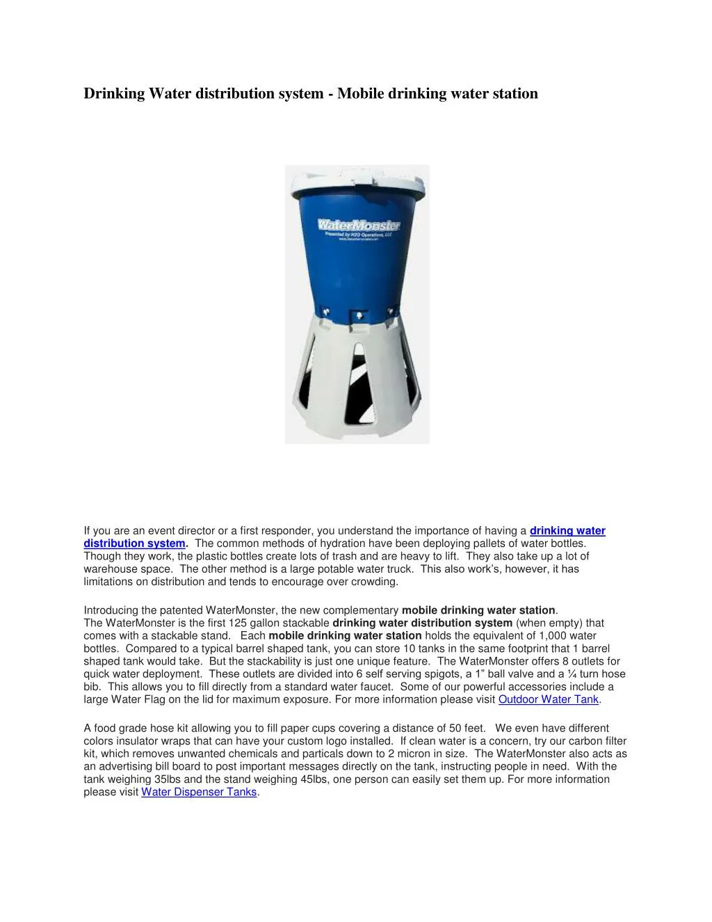 PPT - Drinking Water distribution system - Mobile drinking water ...