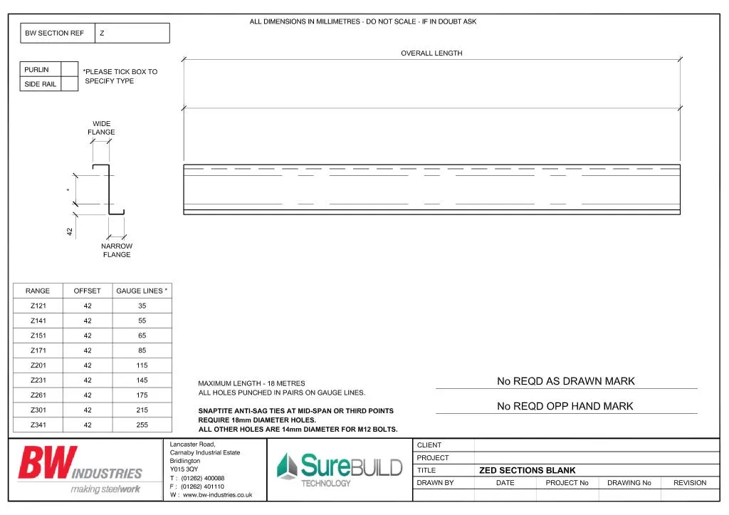 PPT - BW Purlin & Side Rail Section Detail Sheets - Purlin Sizes ...