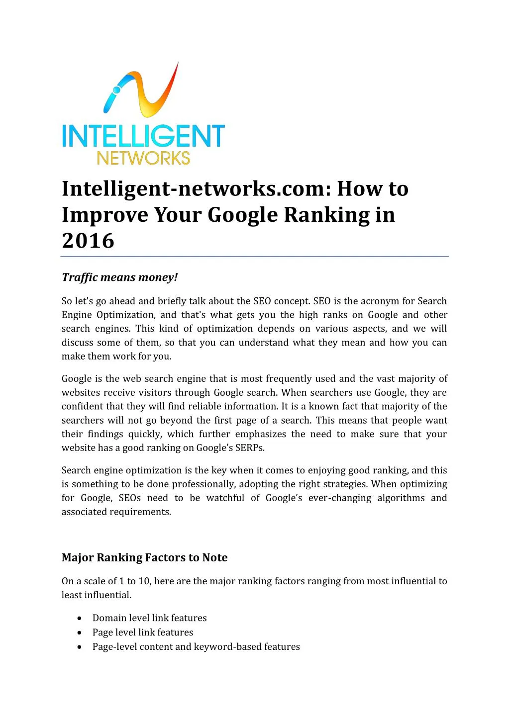 PPT - Intelligent-networks.com: How to Improve Your Google Ranking ...