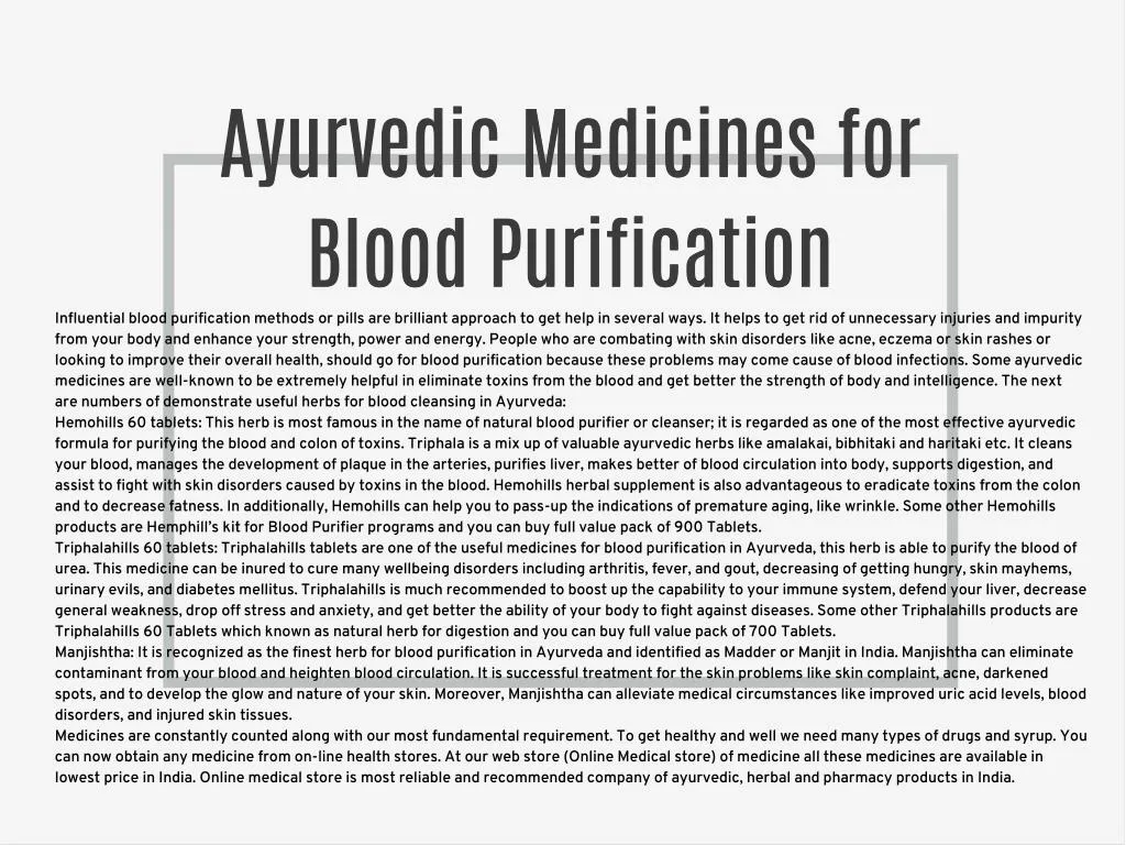 PPT - Ayurvedic Medicines for Blood Purification PowerPoint Presentation - ID:7288304