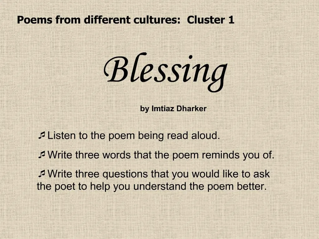 PPT - Poems from different cultures: Cluster 1 PowerPoint Presentation ...