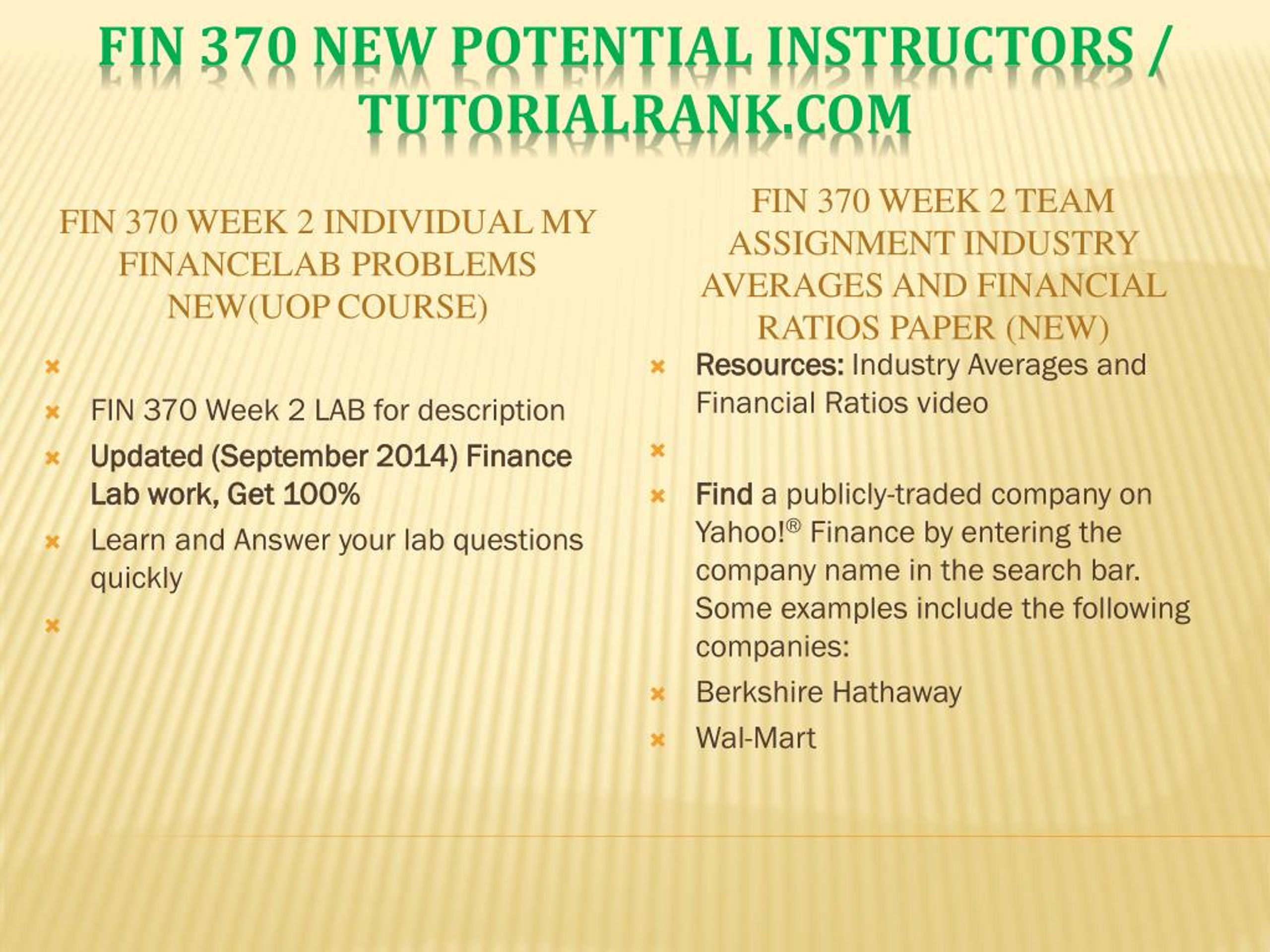 PPT - FIN 370 new Potential Instructors / tutorialrank.com PowerPoint ...
