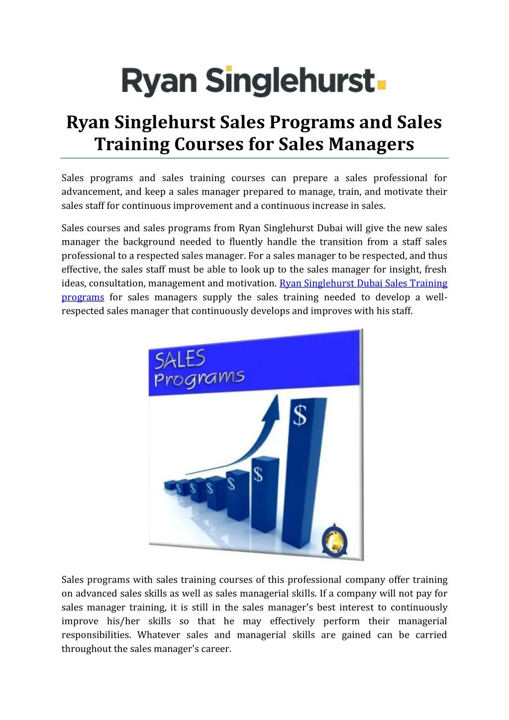 PPT - Ryan Singlehurst Sales Programs and Sales Training Courses ...
