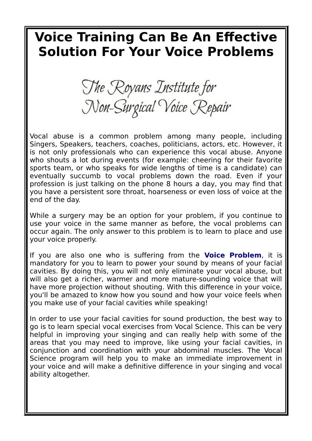 PPT - Voice training can be an effective solution for your voice ...