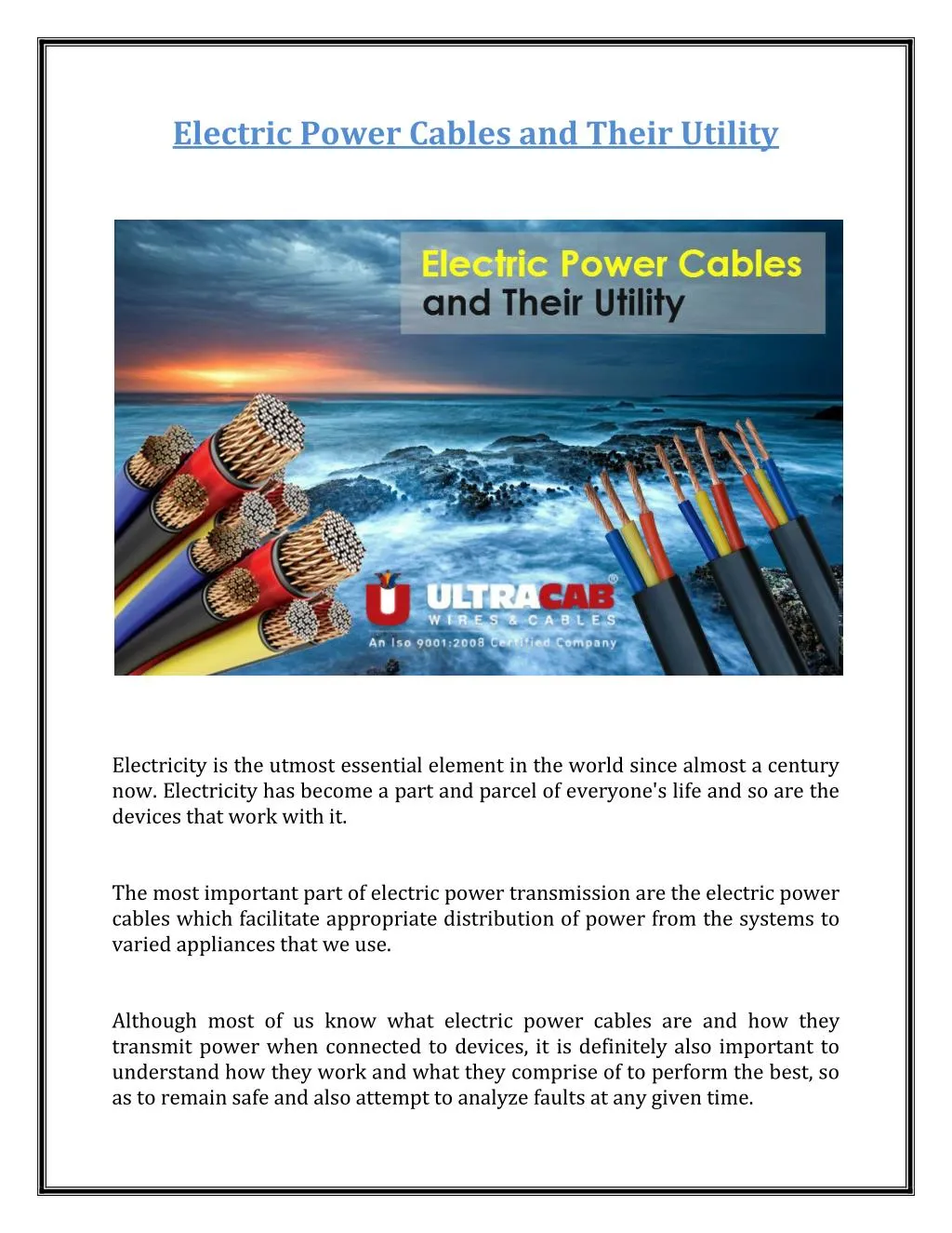 PPT - Electric Power Cables and Their Utility PowerPoint Presentation ...