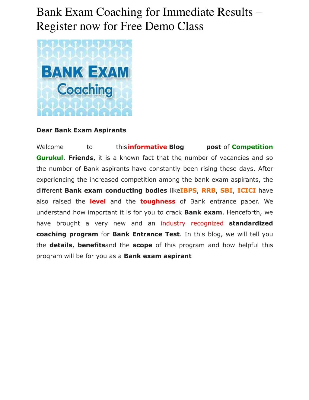 PPT - Bank Exam Coaching for Immediate Results – Register now for Free ...