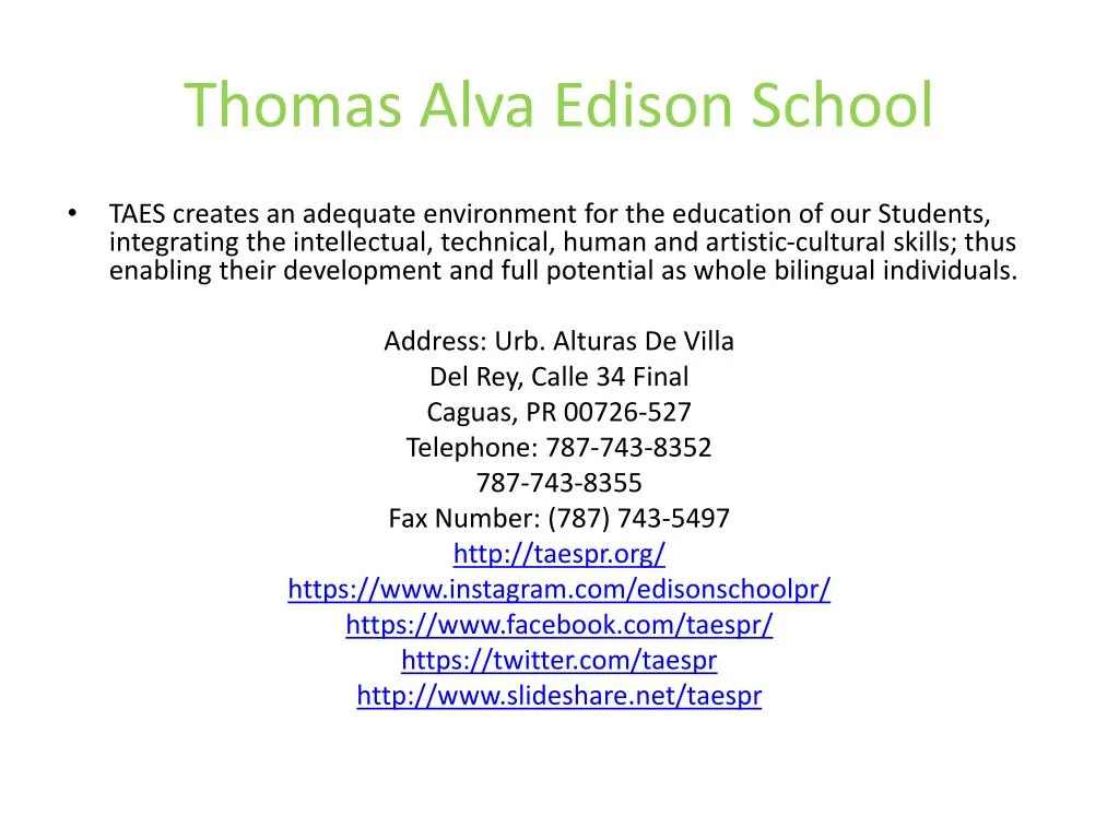 PPT - Thomas Alva Edison School PowerPoint Presentation, free download ...