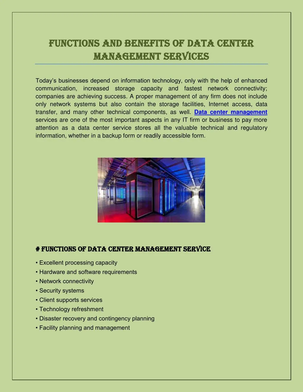 PPT - Functions and Benefits of Data Center Management Services ...