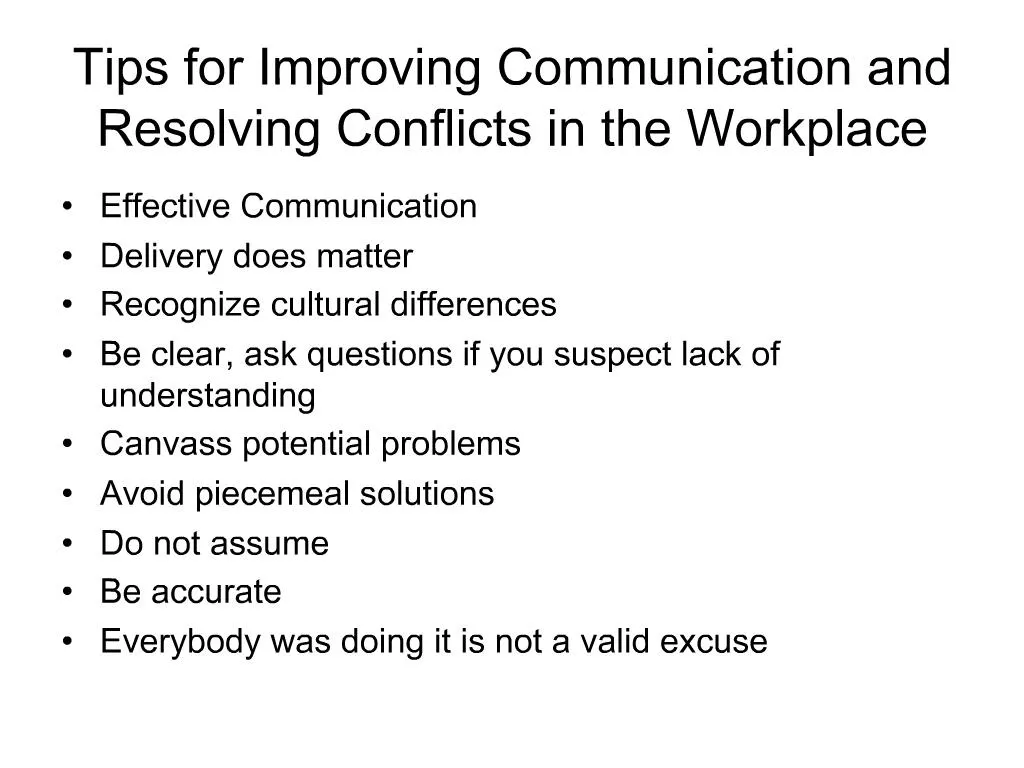 PPT - Tips for Improving Communication and Resolving Conflicts in the ...
