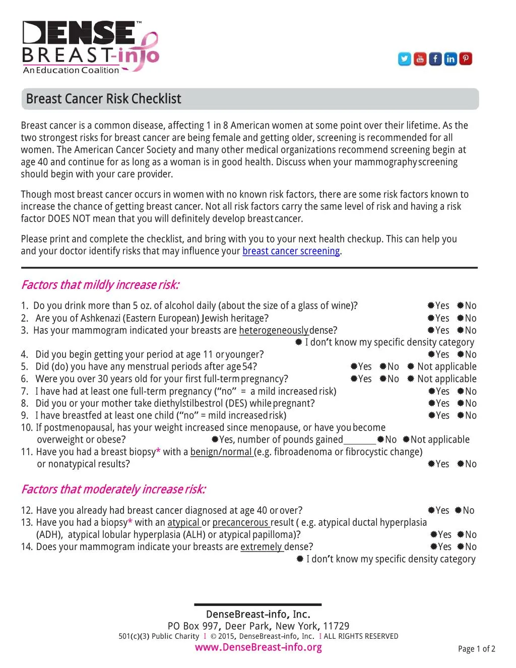 PPT - Breast Cancer Risk Checklist by DenseBreast-info Inc. PowerPoint ...