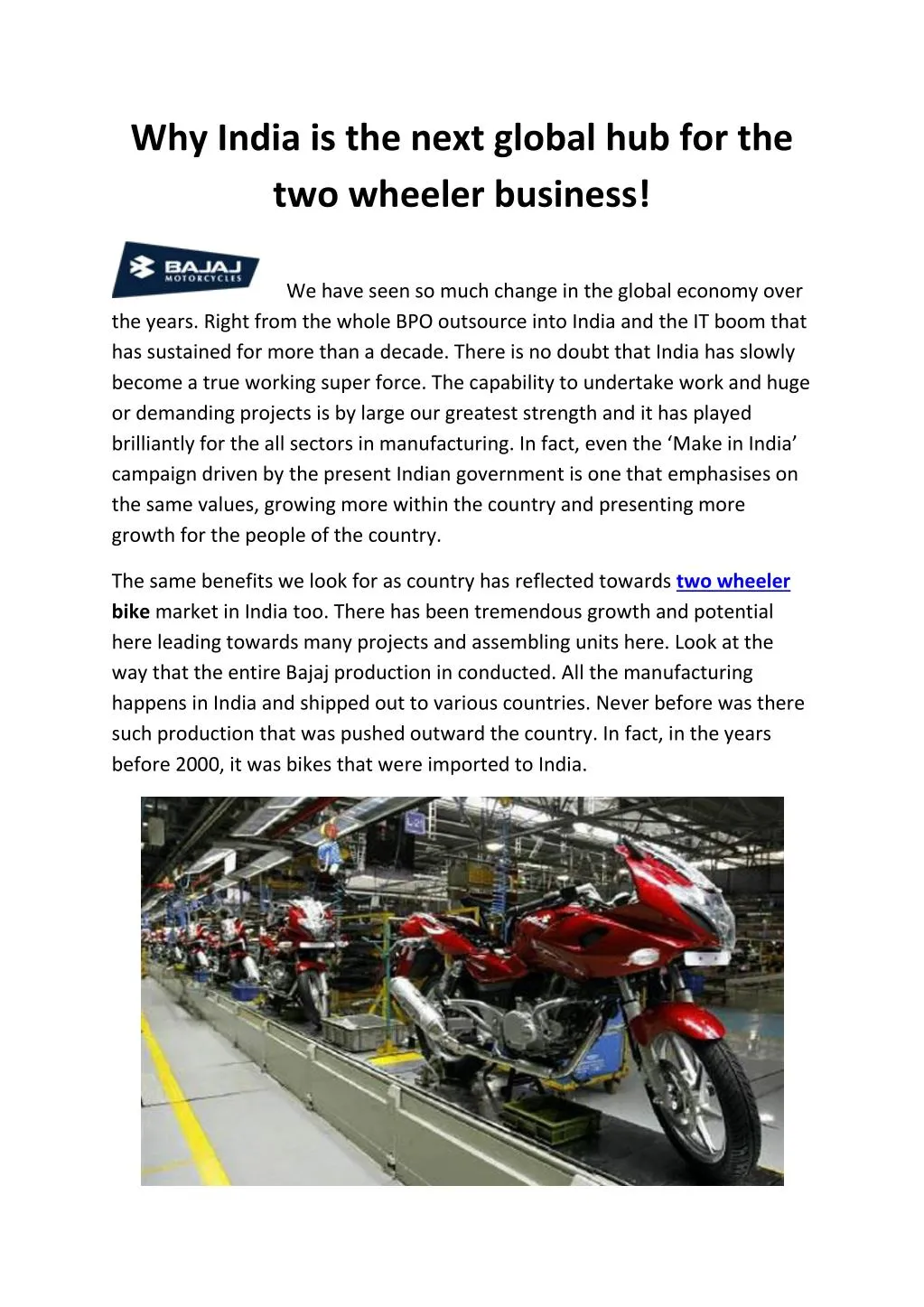 PPT - Why India is the next global hub for the two wheeler business ...