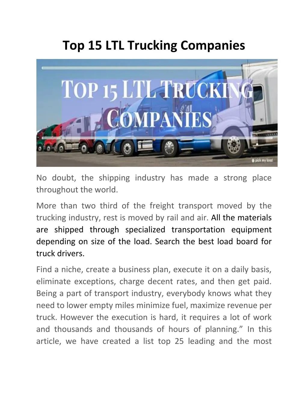 Ppt Top 15 Ltl Trucking Companies Powerpoint Presentation Free
