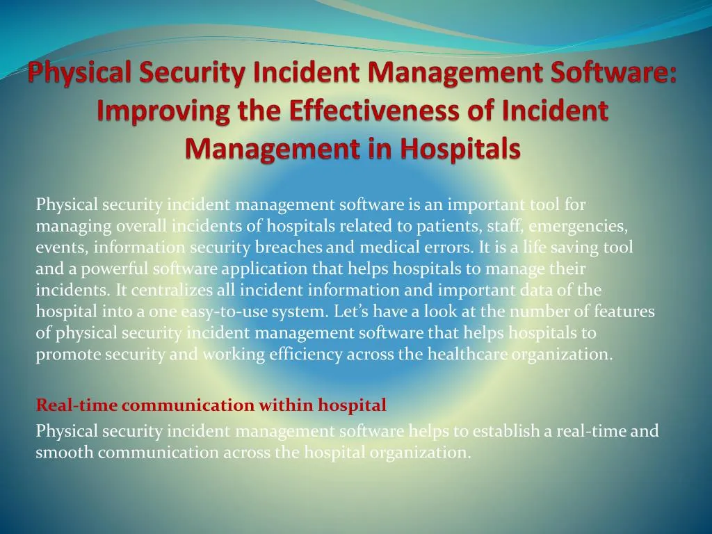 PPT - Physical Security Incident Management Software: Improving the ...
