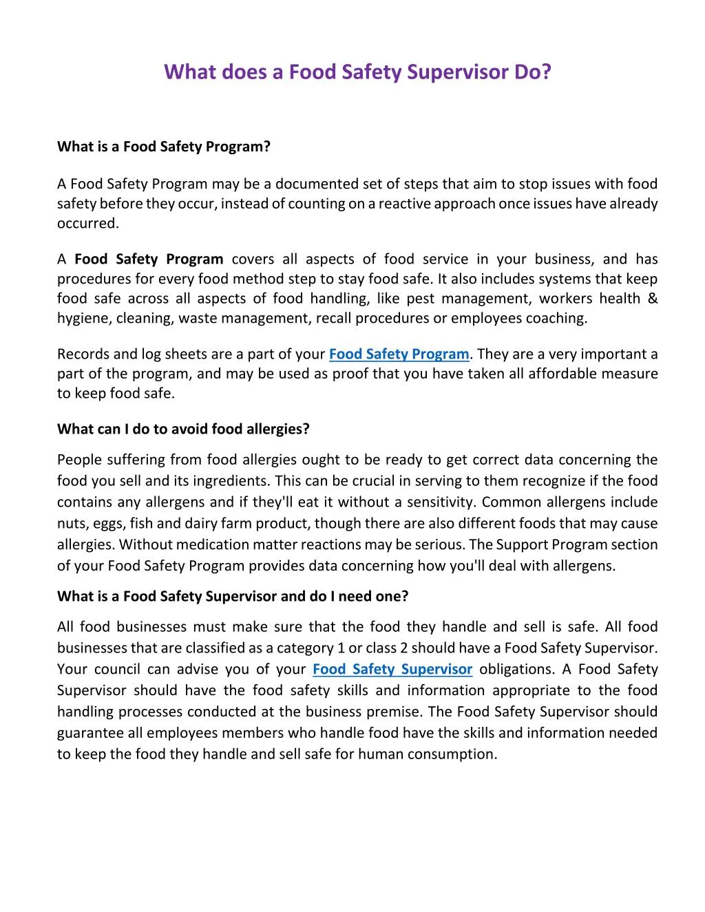 PPT - What does a Food Safety Supervisor Do? PowerPoint Presentation ...